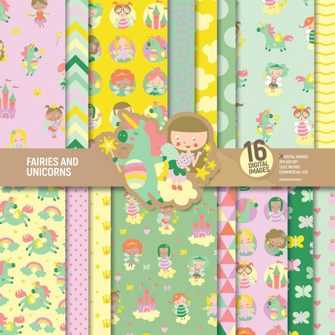 Fairies and Unicorns Digital Paper Pack. Fairy Scrapbooking Pages ...