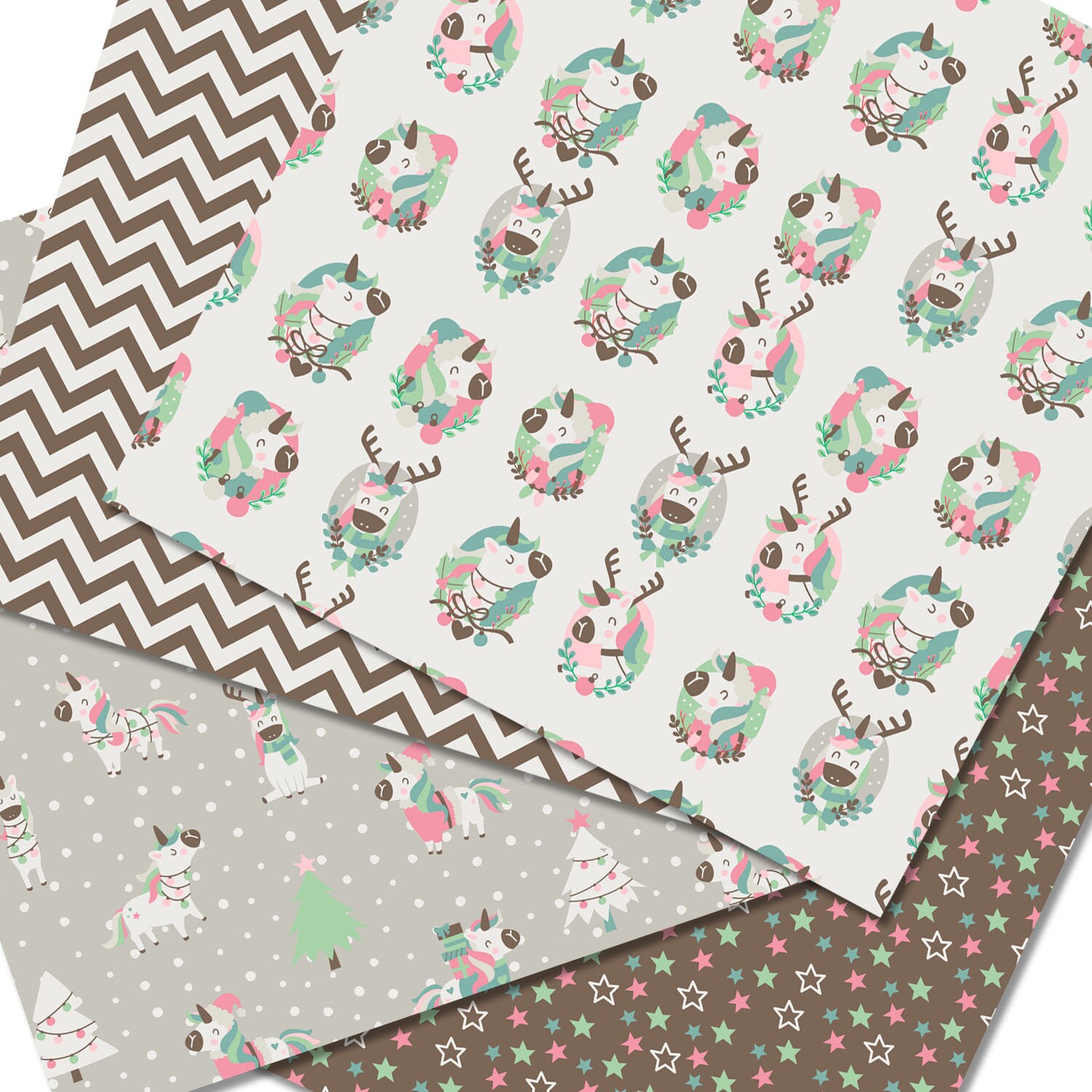 Christmas Unicorn Digital Paper Christmas Tree Scrapbook - Etsy