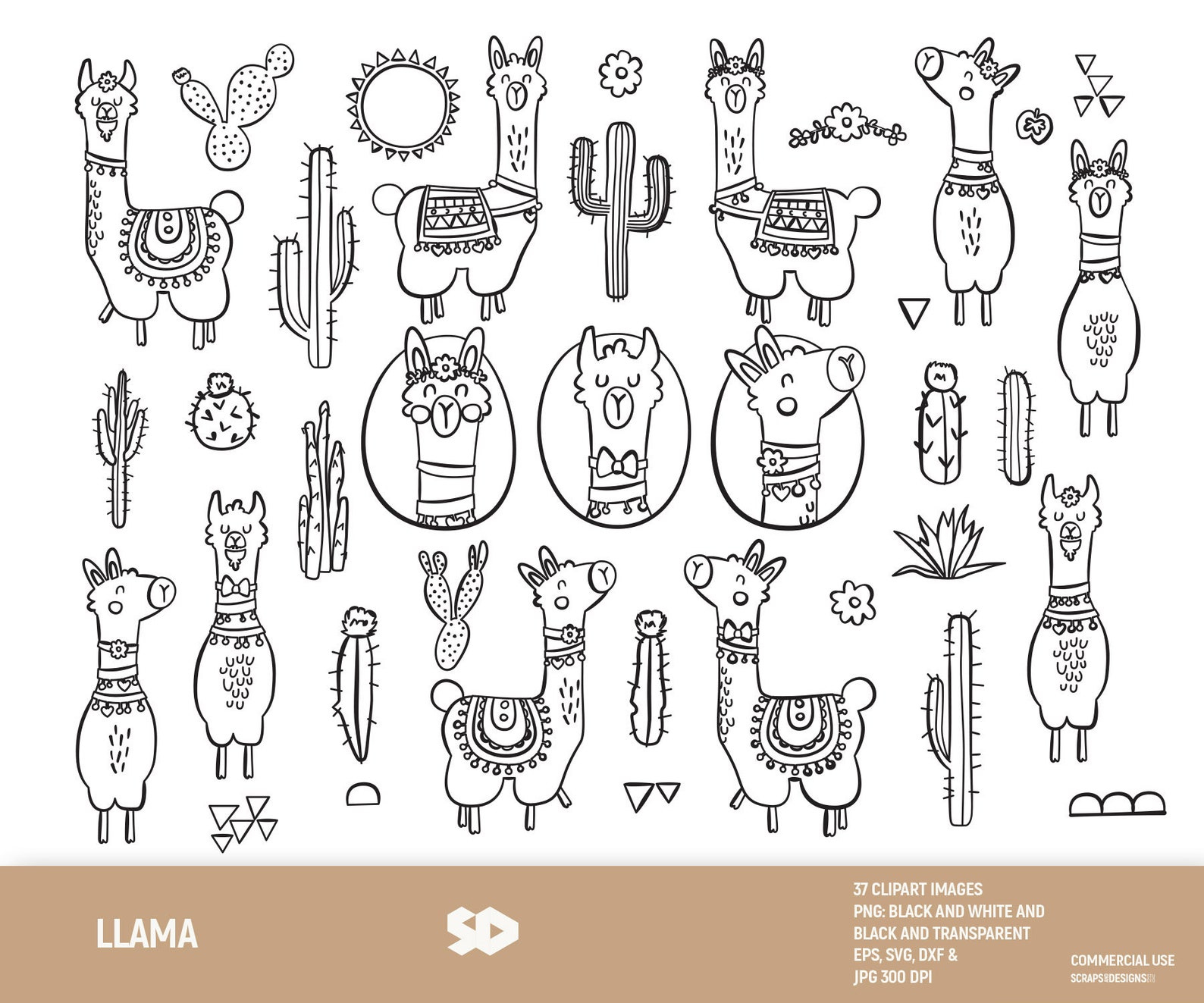 Llama clipart bundle alpaca clip art cactus digital stamp | Etsy