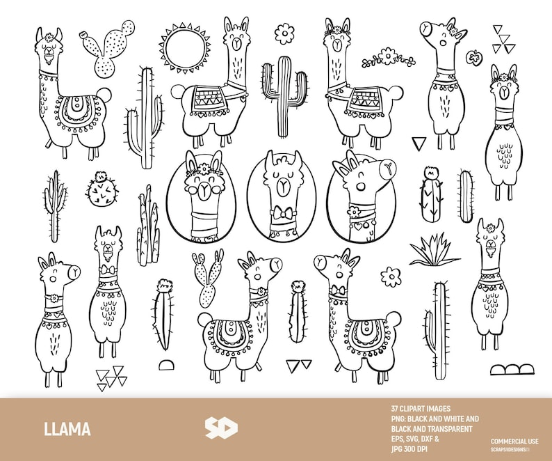 Llama clipart bundle alpaca clip art cactus digital stamp | Etsy