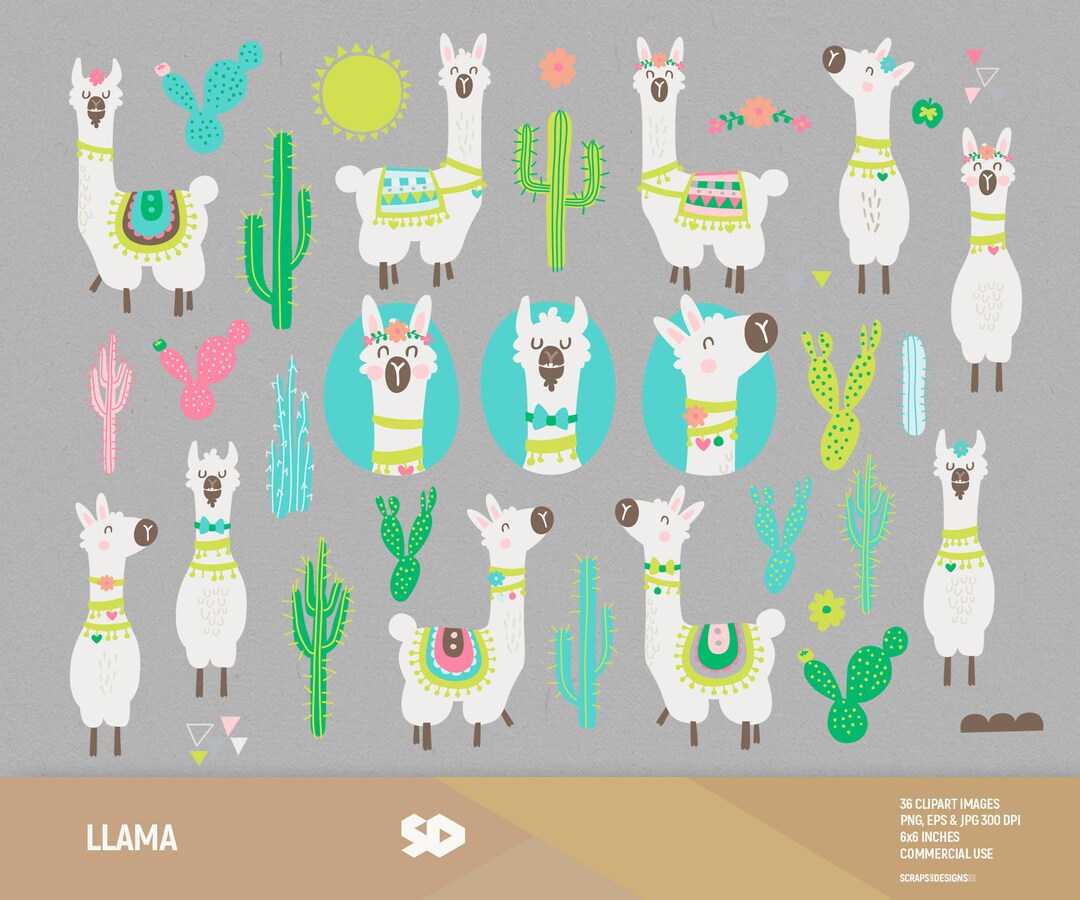 Llama Clipart, Cactus Clip Art, Alpaca Clipart, Animals Draw, Vector ...