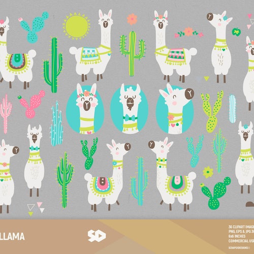 Party Llama Clipart Cactus Clip Art Alpaca Clipart Animals - Etsy