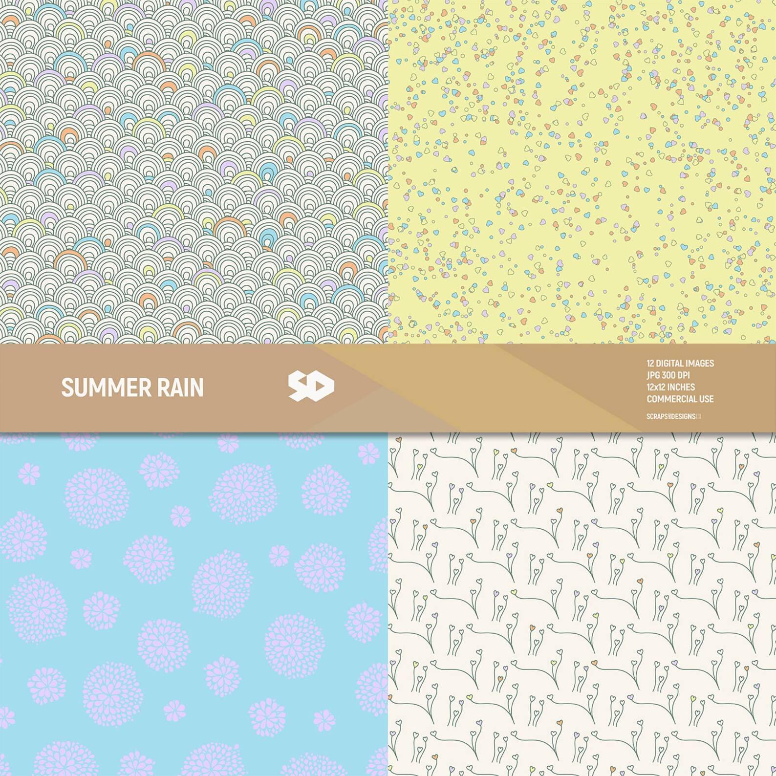 Summer Rain Digital Paper Pack. Floral Scrapbooking Pages - Etsy