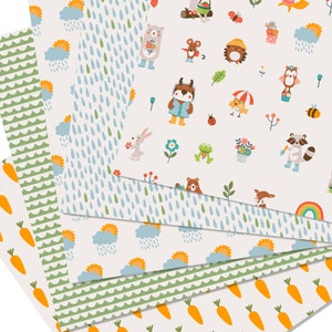 Spring in the Forest Digital Paper. Animals Scrapbooking Pages. Flower ...