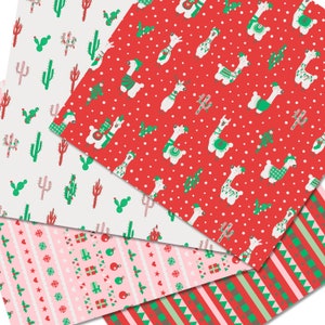 Christmas Llama Digital Paper Pack, Cactus Scrapbook Pages, Alpaca ...