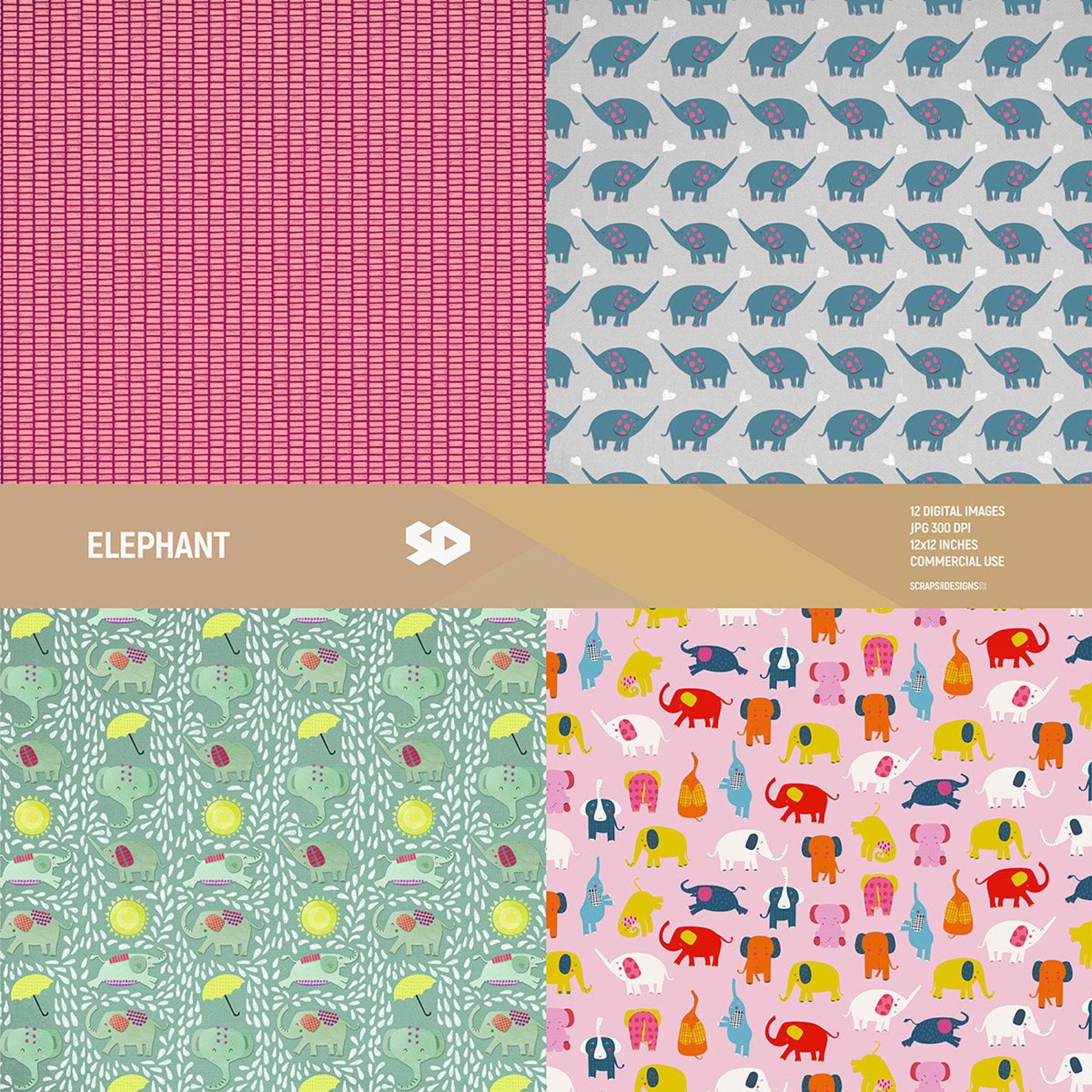 Elephants Digital Paper Pack. Scrapbooking Pages Baclgroung | Etsy