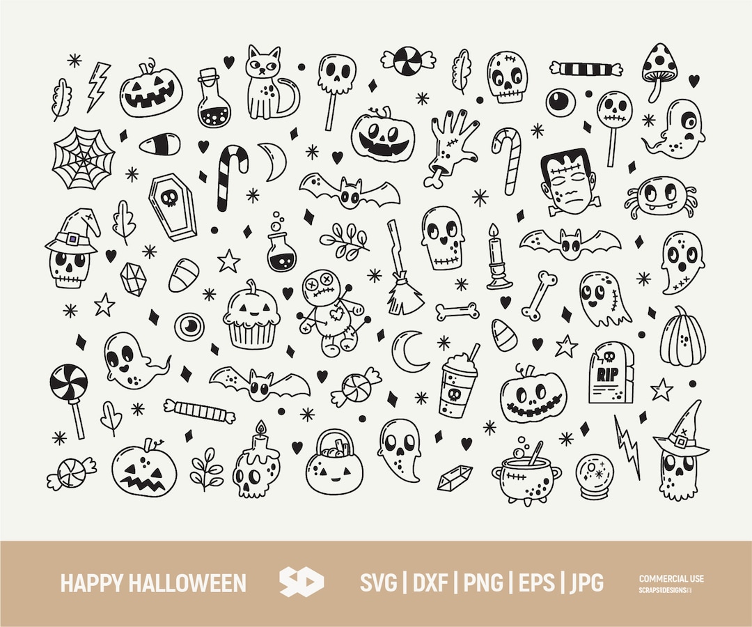 Happy Halloween Clipart Bundle, Doodle. Pumpkin Autumn Sweets Ghost ...