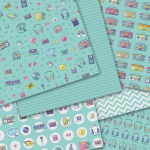 My Music Digital Paper, Retro Doodle Scrapbook Pages, Vinyl Cassette ...