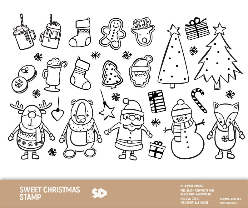 Christmas Clipart Bundle, Holiday Clipart, Xmas Digital Stamp, Santa ...