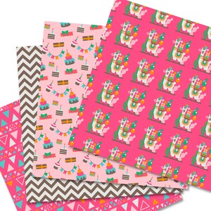 Party Llama Digital Paper Pack, Cactus Scrapbook Pages, Alpaca Pattern ...