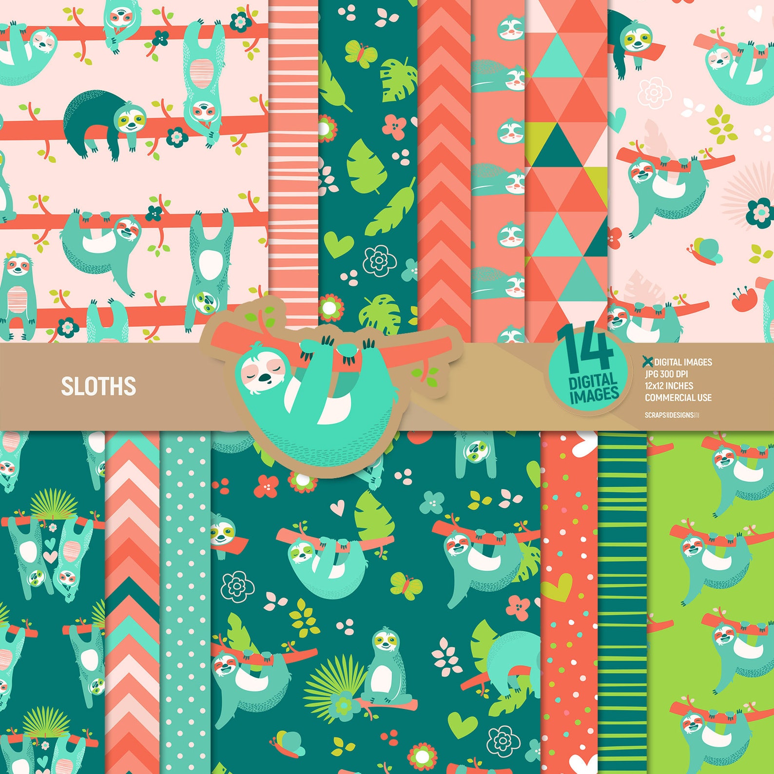 Sloths Digital Paper Pack Sloth Scrapbook Pages Sloth - Etsy