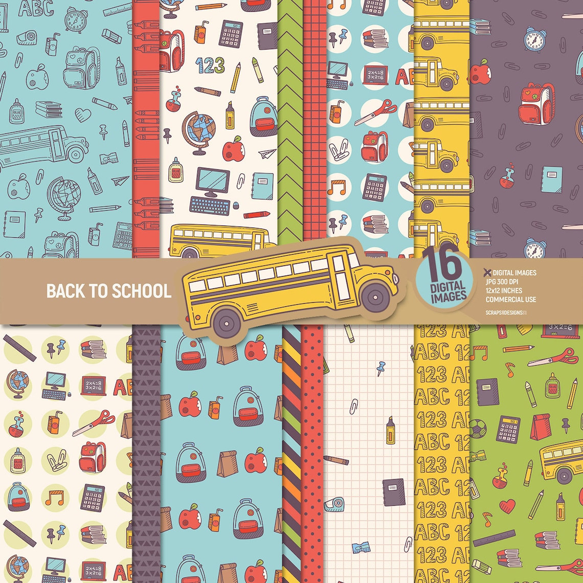 Back to School Digital Paper Pack Teacher Scrapbook Pages - Etsy