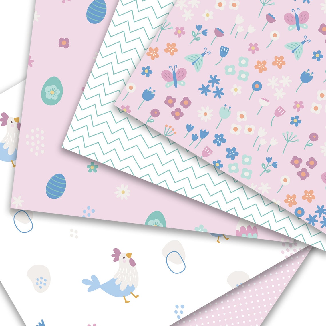 Easter Bloom Digital Paper, Bunny Scrapbook Pages, Pastel Floral ...