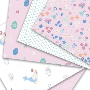 Easter Bloom Digital Paper, Bunny Scrapbook Pages, Pastel Floral ...