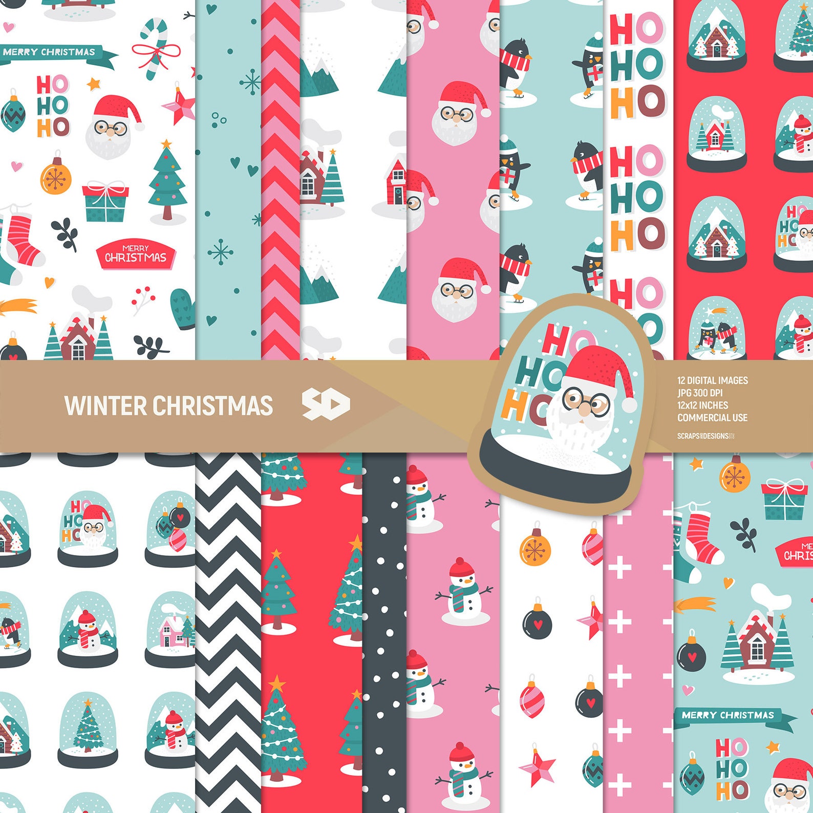 Winter Christmas Digital Paper Santa Scrapbook Pages - Etsy