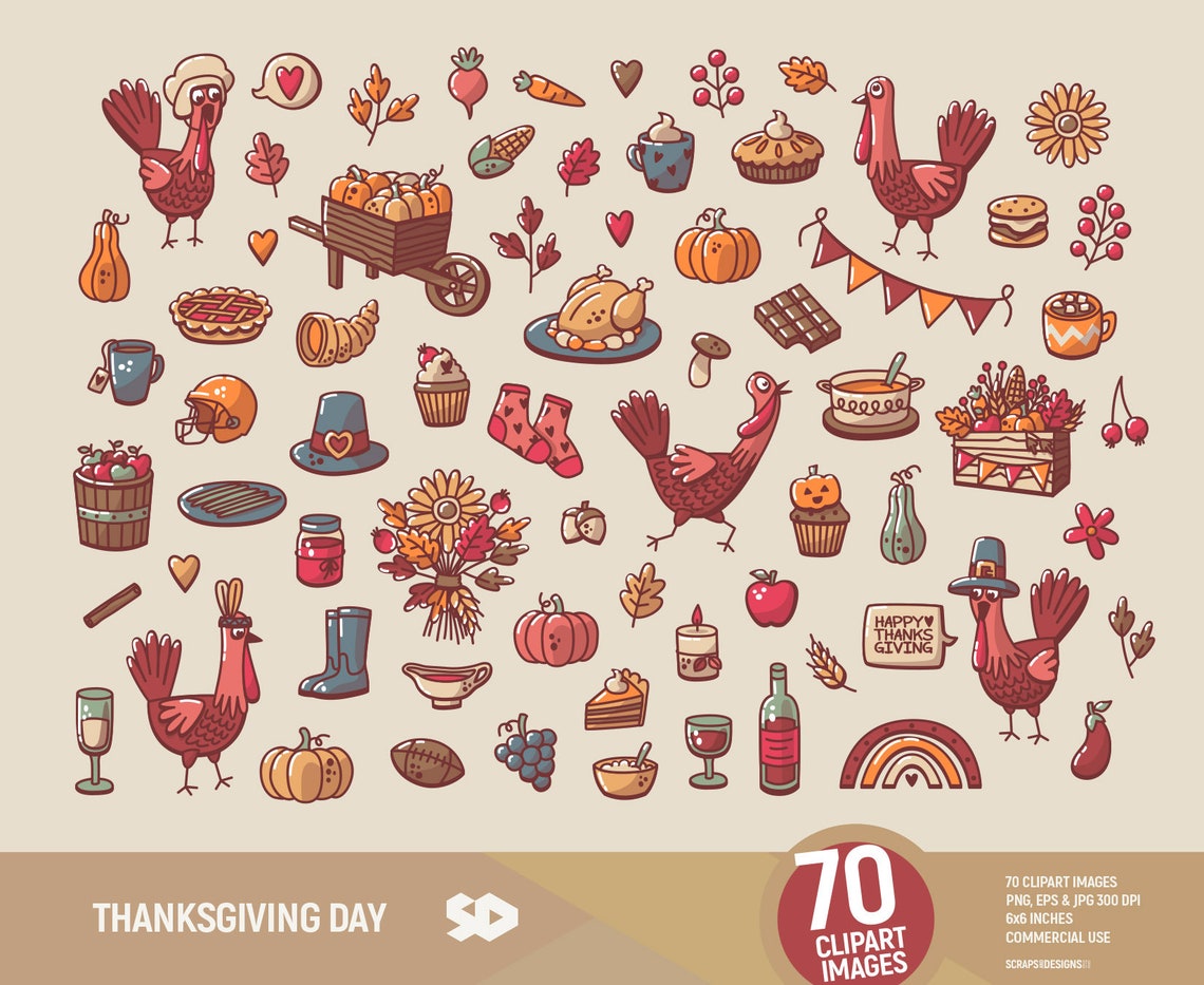 Thanksgiving Day Clipart. Turkey Fall Autumn Clip Art. Pumpkin - Etsy