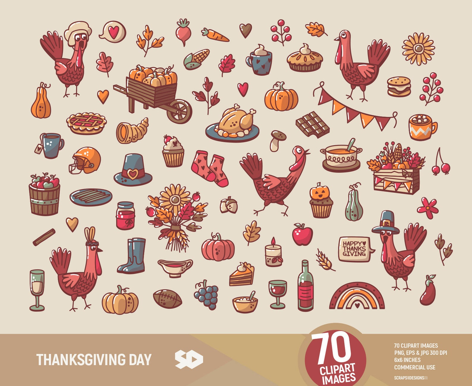Thanksgiving Day Clipart. Turkey Fall Autumn Clip Art. Pumpkin - Etsy
