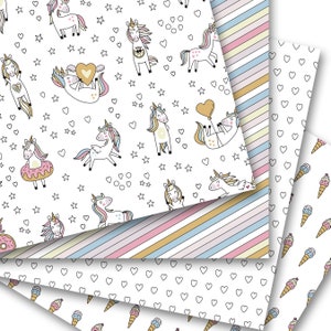 Sweet Unicorn Digital Paper Pack, Rainbow Scrapbook Pages, Diamond, Ice ...