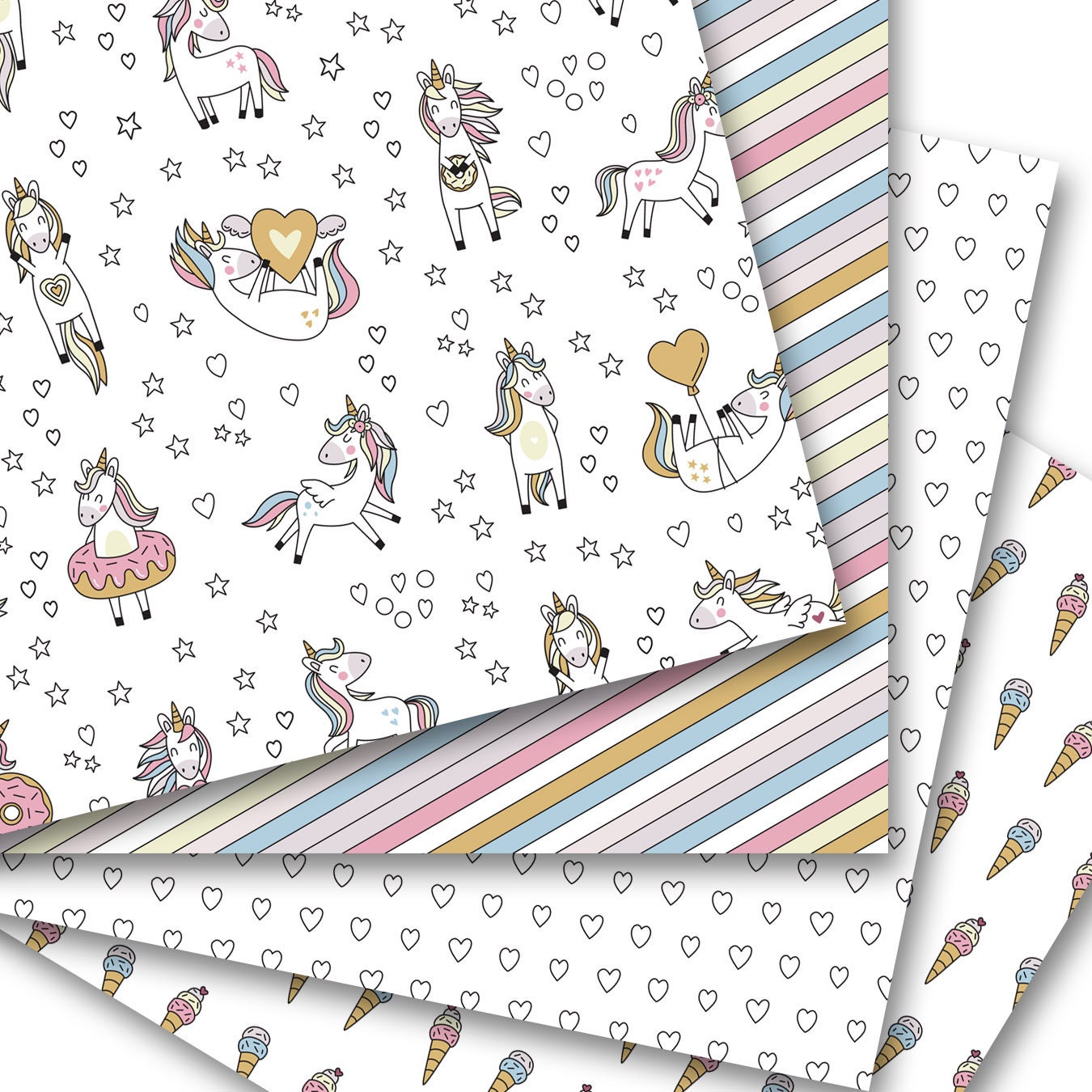 Sweet Unicorn Digital Paper Pack Rainbow Scrapbook Pages - Etsy