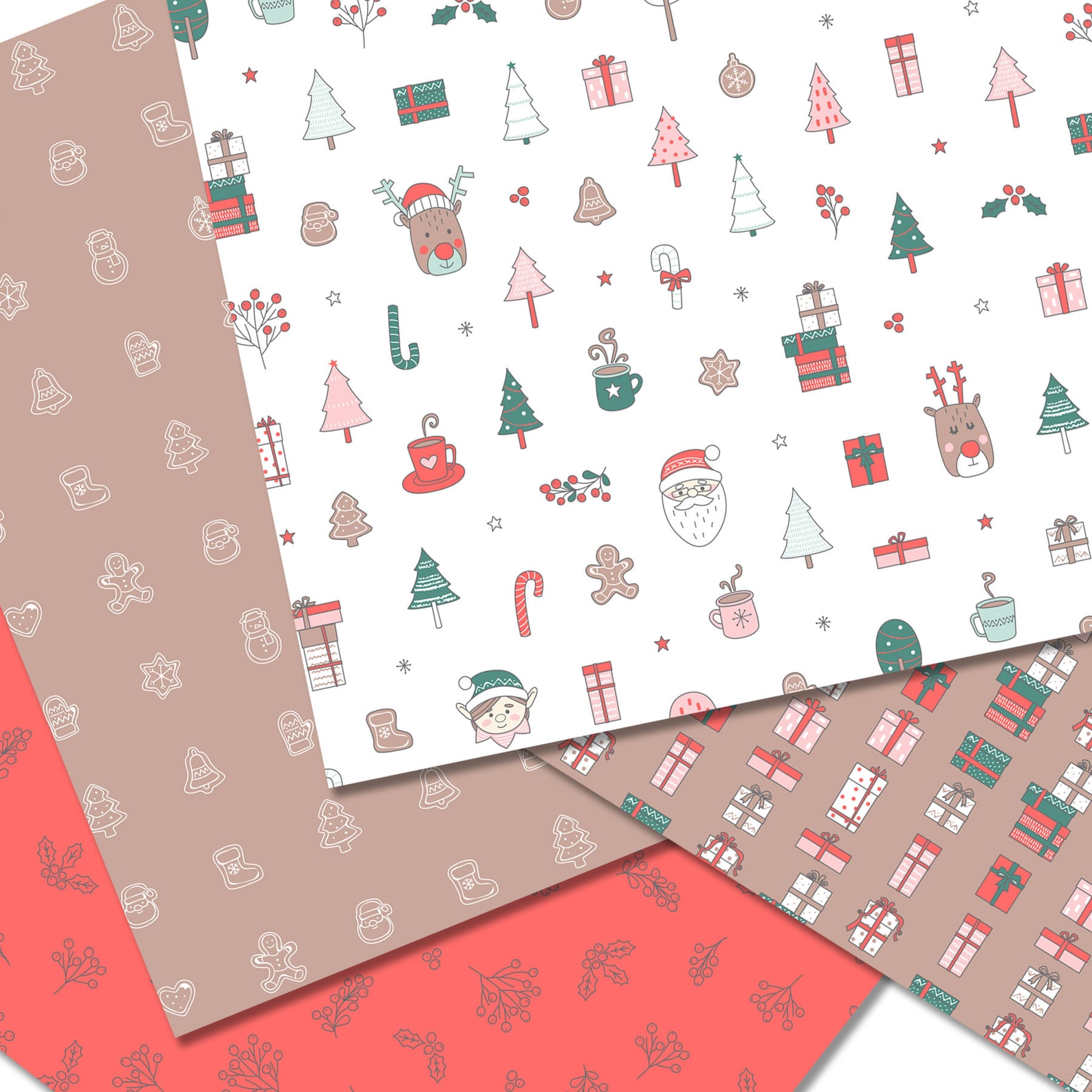 Warm Christmas Digital Paper Santa Scrapbook Pages Christmas | Etsy
