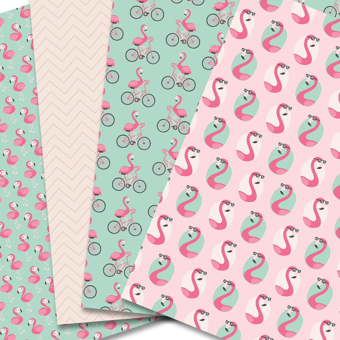 Cool Flamingos Digital Paper Pack. Flamingo Scrapbooking | Etsy