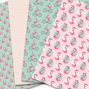 Cool Flamingos Digital Paper Pack. Flamingo Scrapbooking Pages, Summer ...