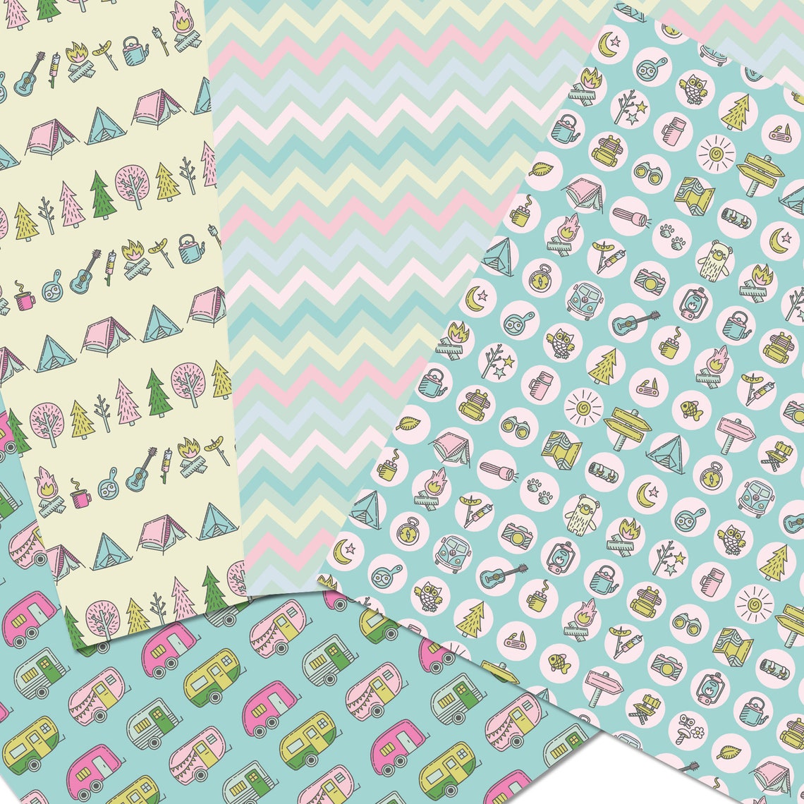 Happy Camper Digital Paper Pack Camping Scrapbook Pages - Etsy