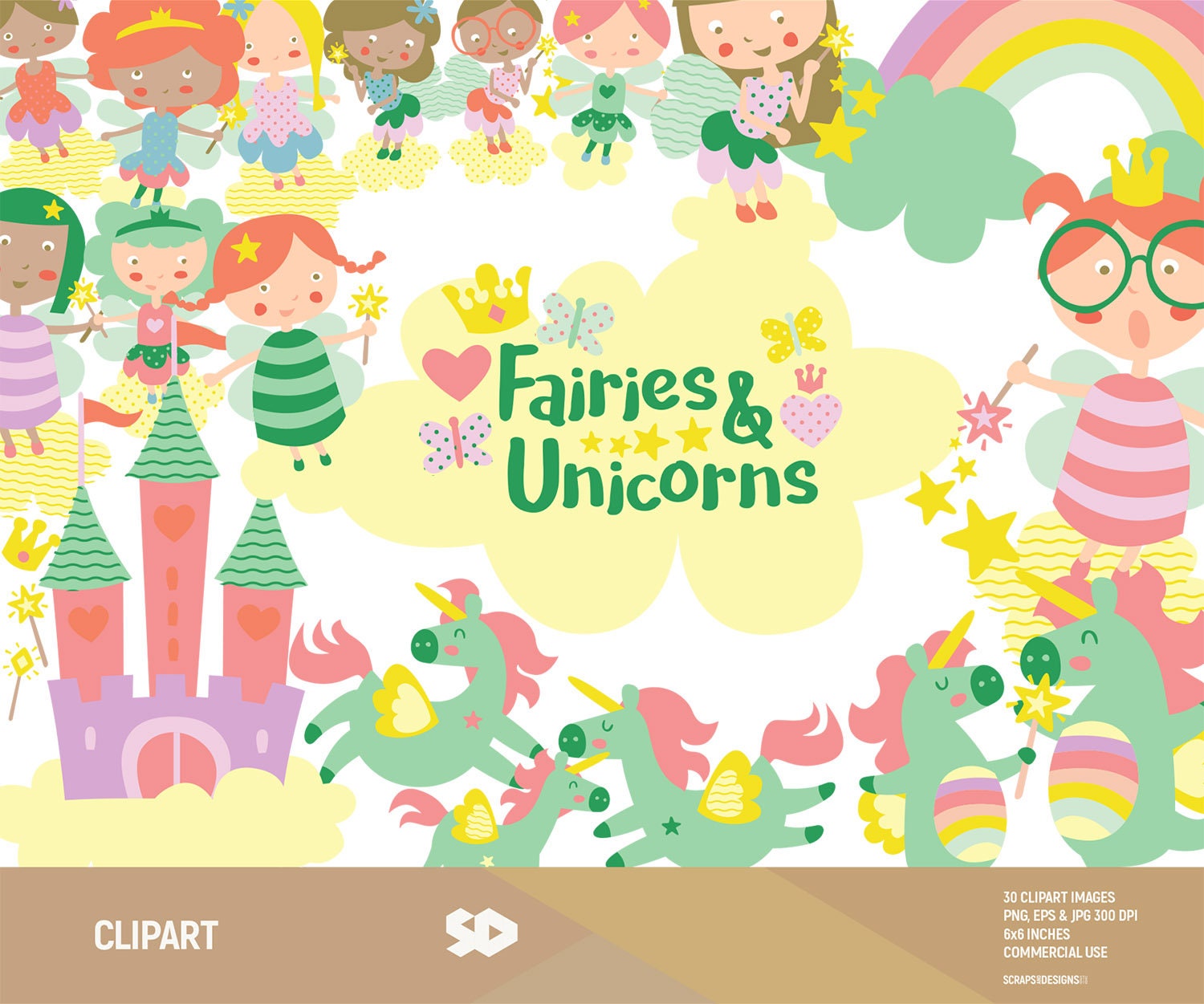 Fairies and unicorns clipart Fairy clip art unicorn clipart | Etsy