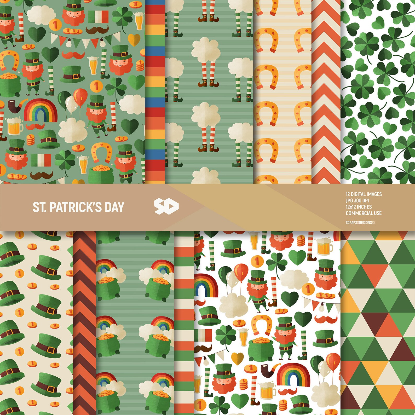 St-patrick's Digital Paper Pack Saint Patrick Scrapbook | Etsy
