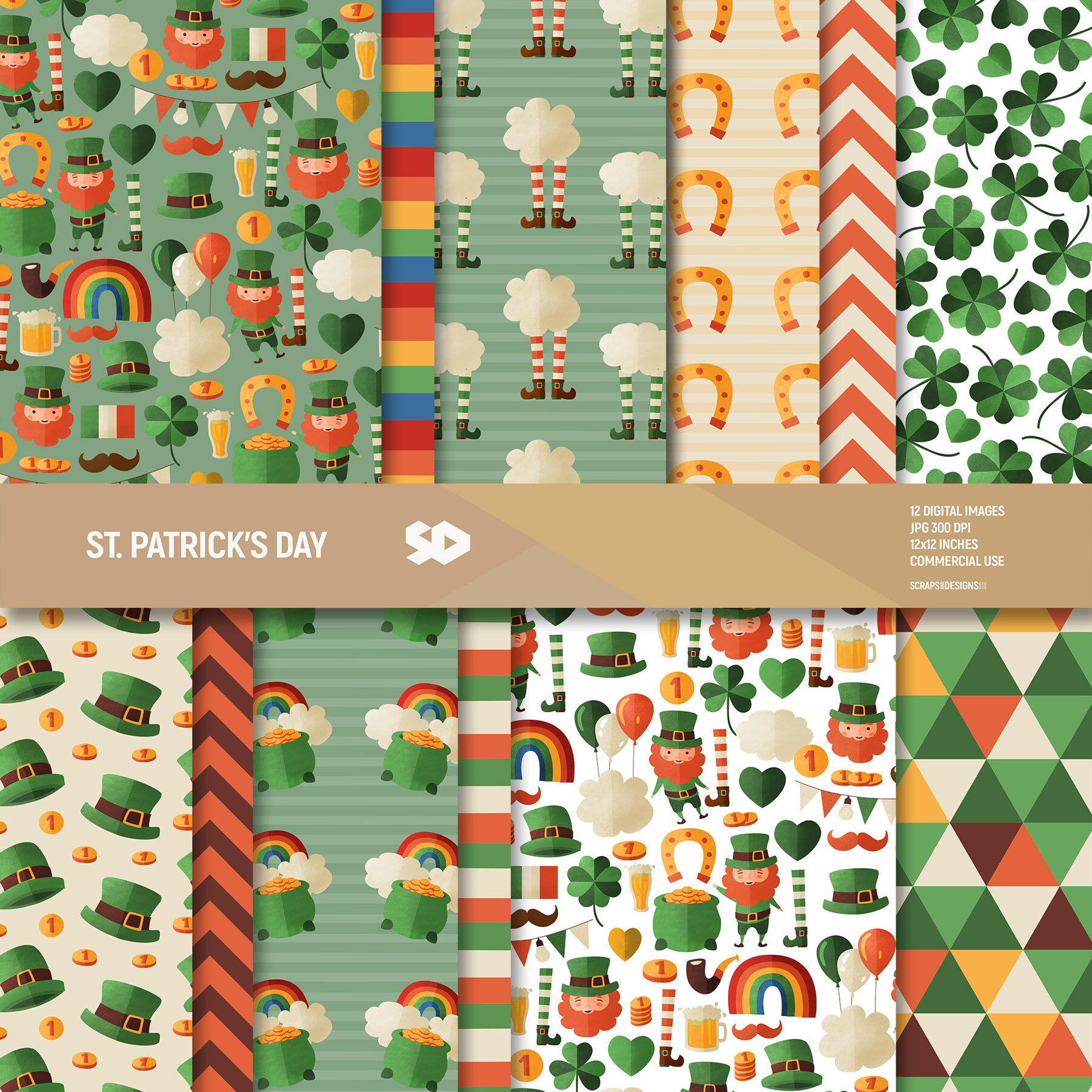 St-patrick's Digital Paper Pack Saint Patrick Scrapbook | Etsy