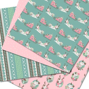 Christmas Unicorn Digital Paper, Christmas Tree Scrapbook Pages ...
