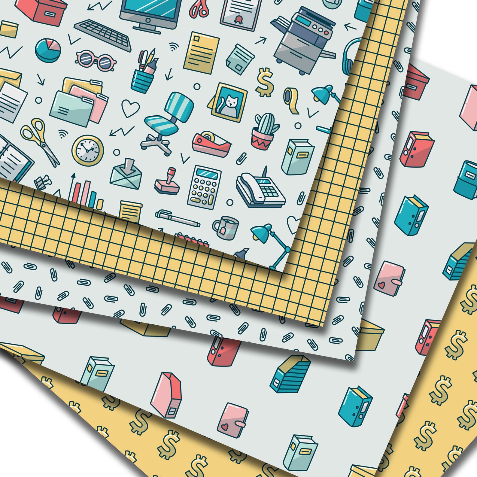Office Digital Paper. Work Stationery Scrapbooking Pages. Desktop ...