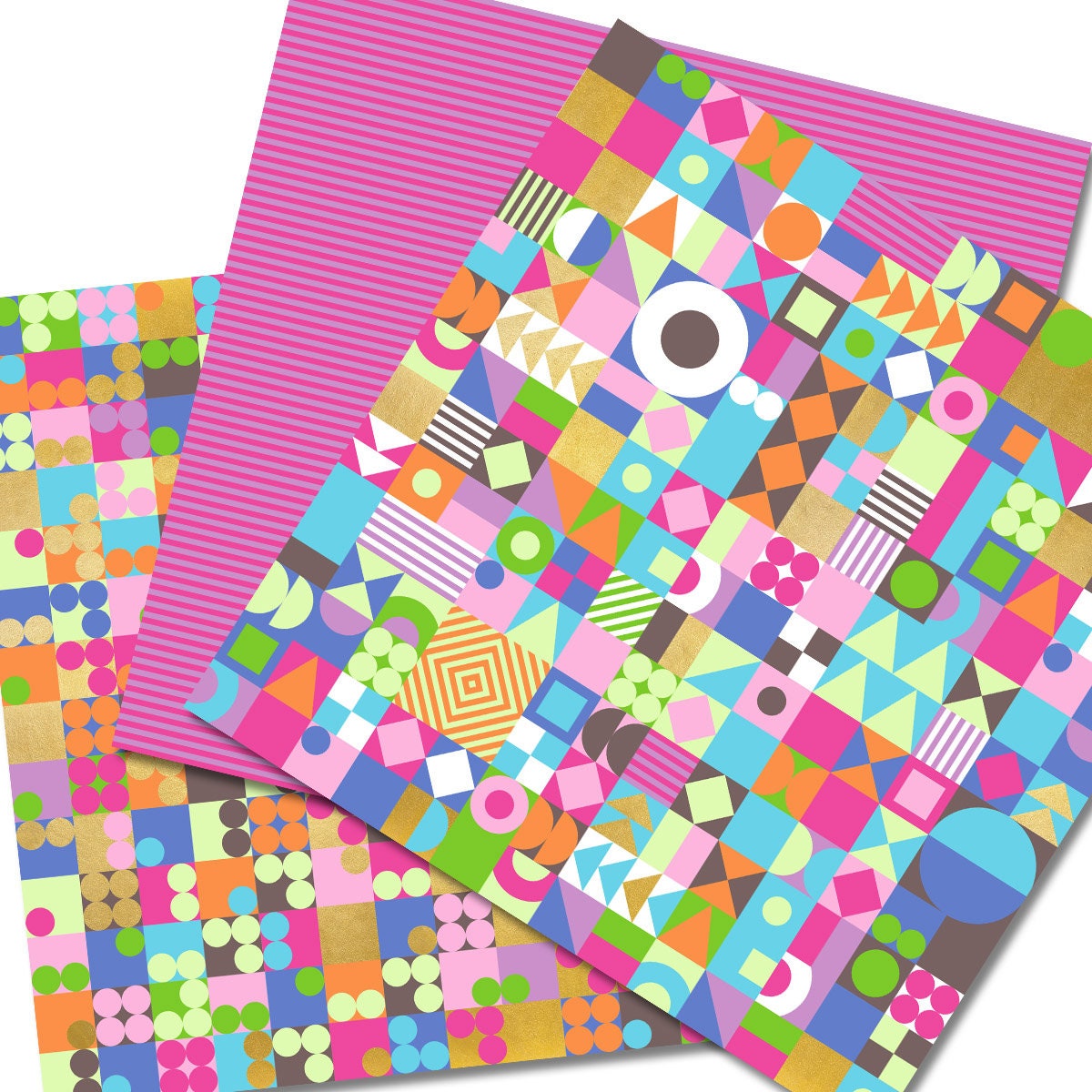 Geometric Fun Digital Paper Pack Abstract Scrapbook Pages - Etsy