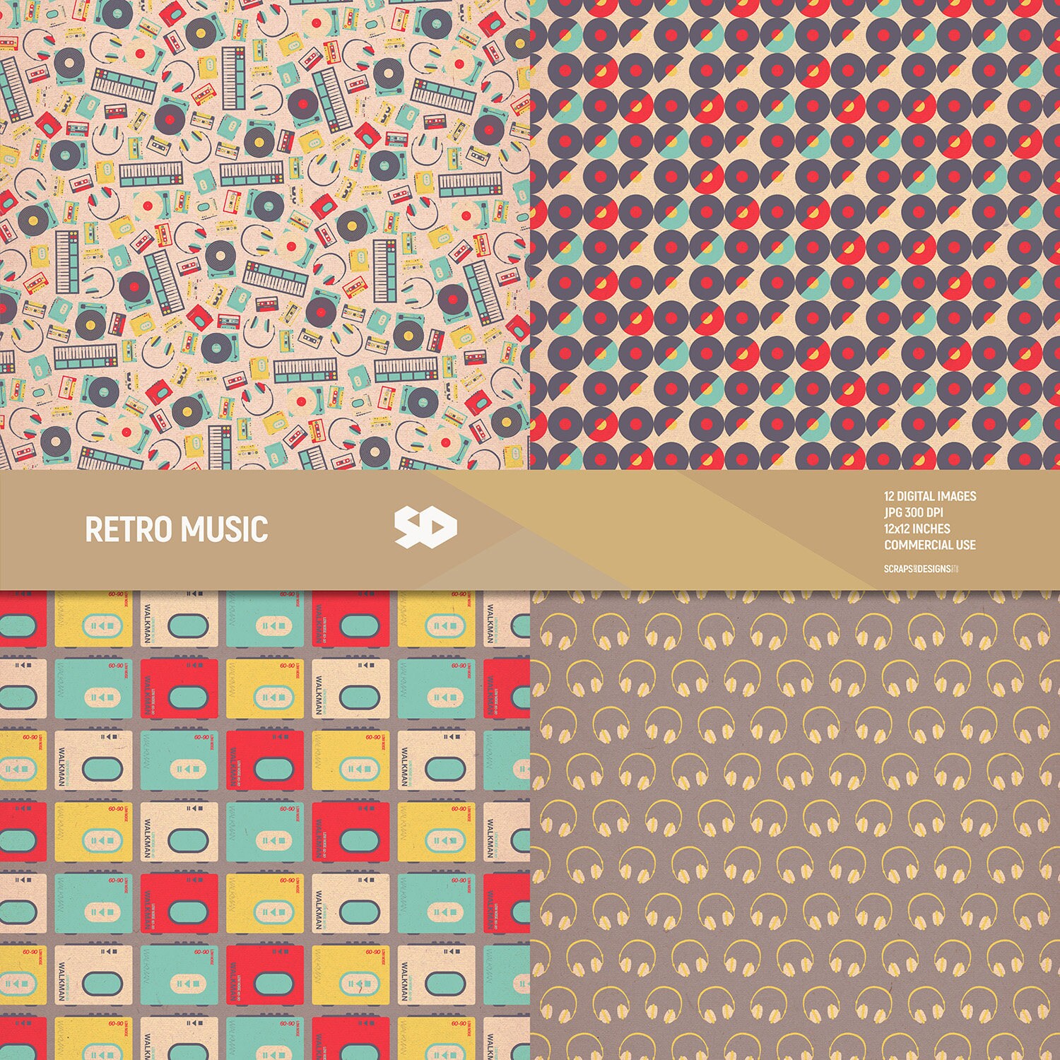 Retro Music Digital Paper Pack Mid-century Scrapbook Pages - Etsy