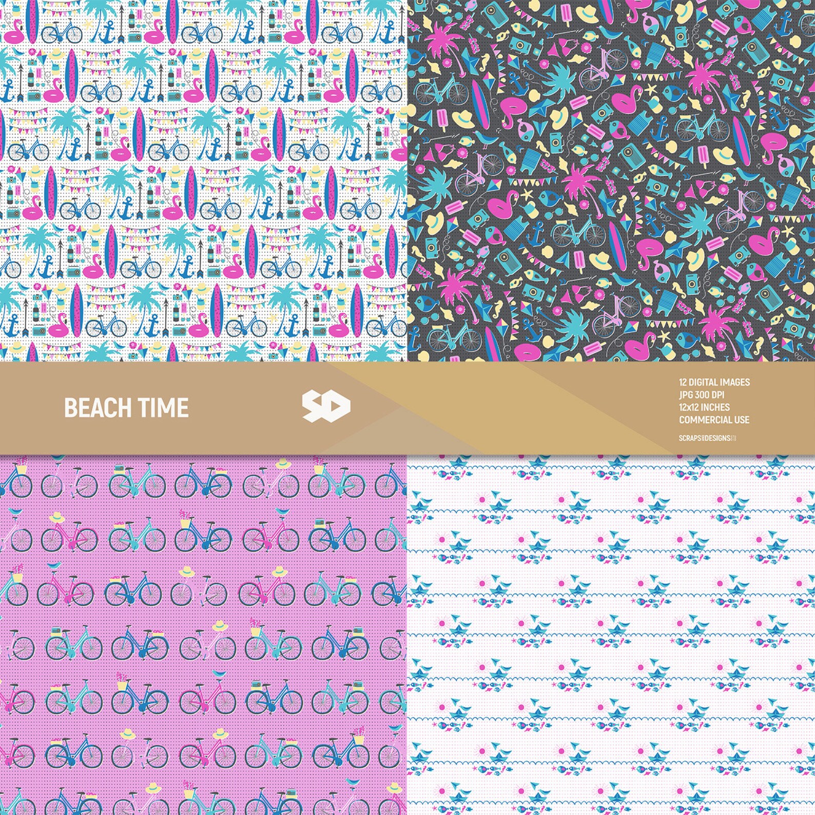 Beach digital paper pack. Summer scrapbooking pages vacations | Etsy