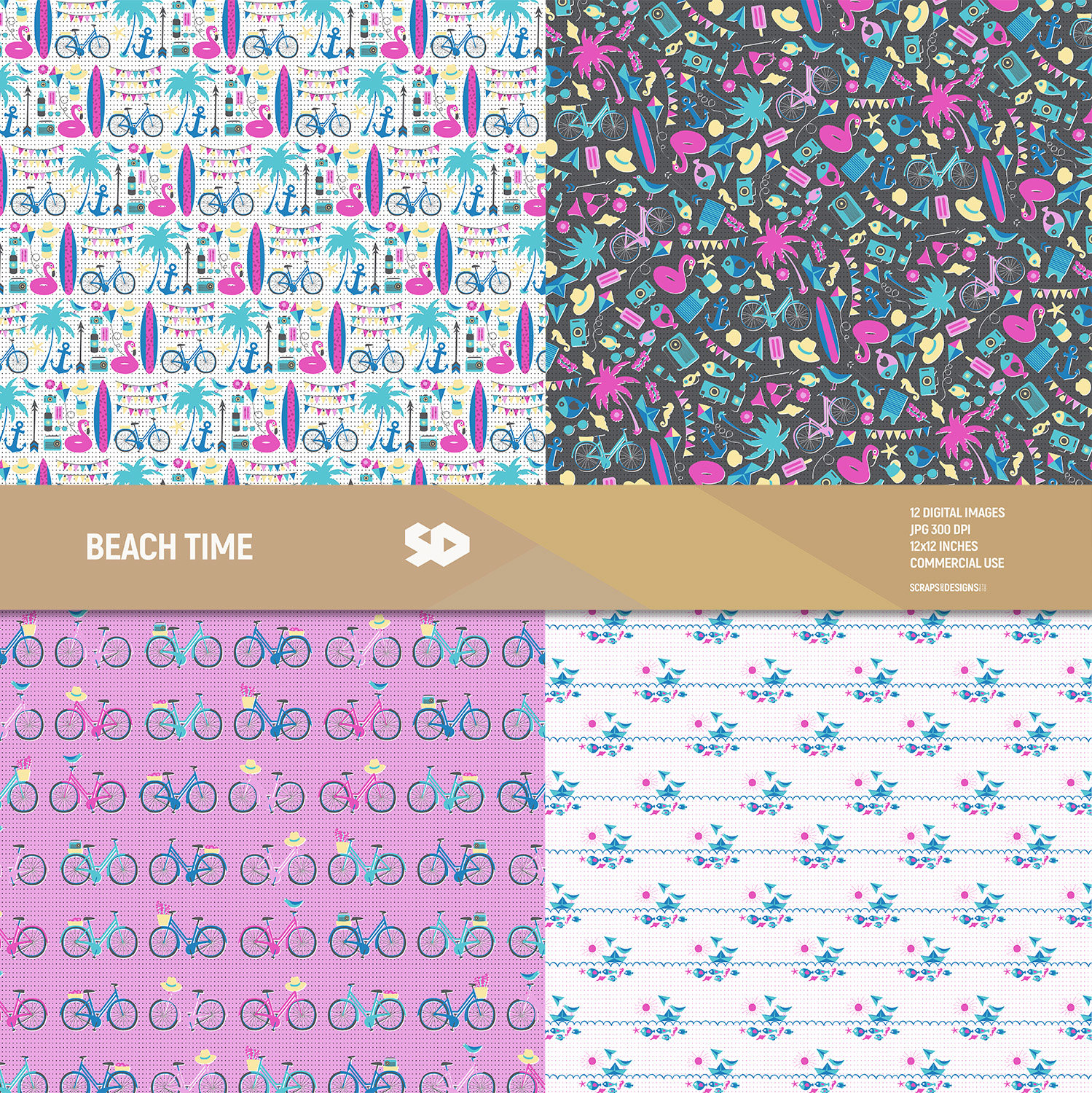 Beach digital paper pack. Summer scrapbooking pages vacations | Etsy