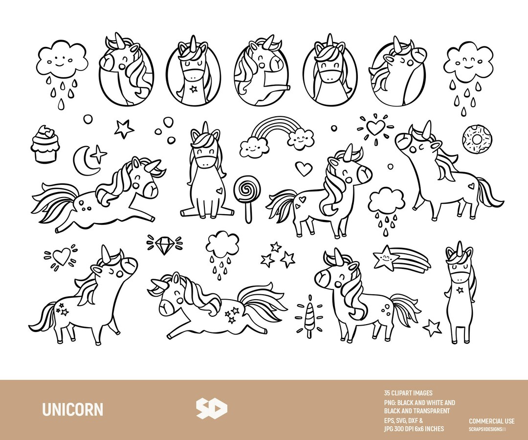 Unicorn Clipart Bundle, Rainbow Clip Art Digital Stamp, Animal Draw ...