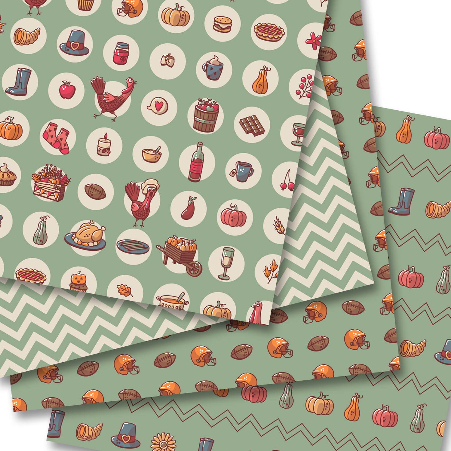 Thanksgiving Day Digital Paper. Turkey Fall Autumn Scrapbooking Pages ...