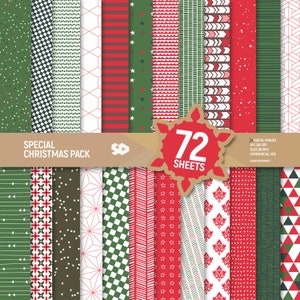72 Christmas Digital Paper Pack. Christmas Scrapbooking Pages, Xmas ...