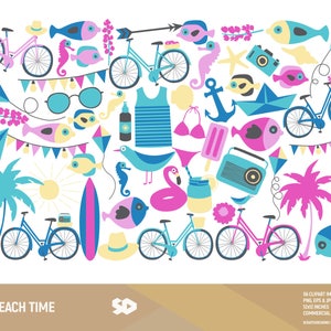 Beach Digital Clipart. Summer Clip Art. Vacation Clip-art. Holydays ...