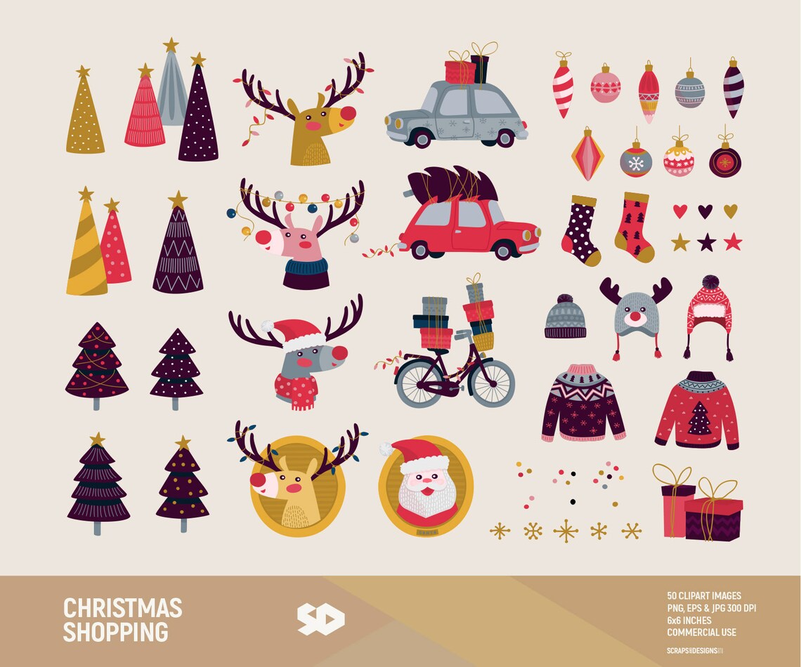 Christmas Shopping Clipart Xmas Presents Clip Art. Tree - Etsy