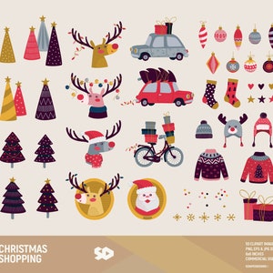 Christmas Shopping Clipart, Xmas Presents Clip Art. Tree, Reindeer ...