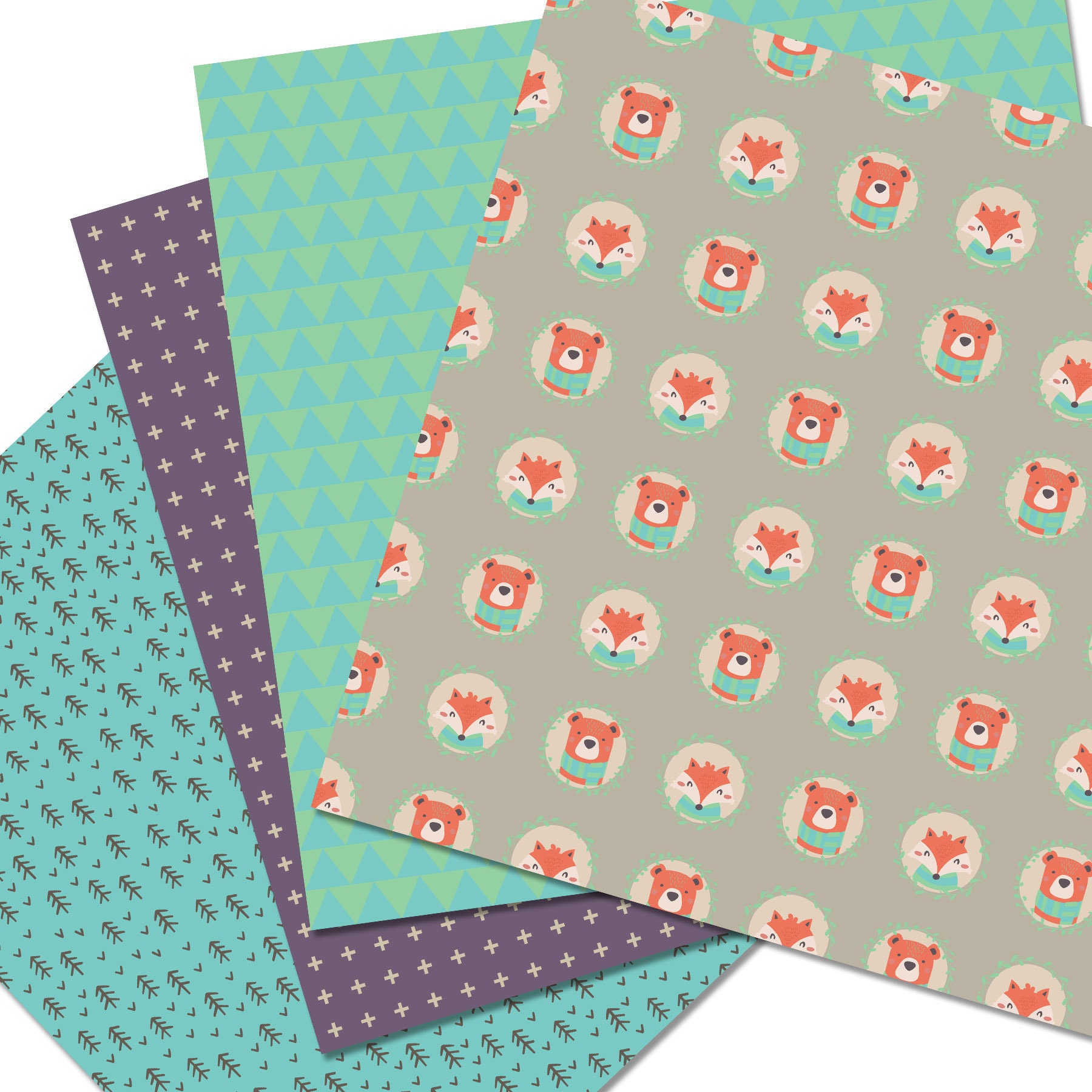 Woodland Digital Paper Pack, Animals Scrapbook Pages, Forest Patterns ...