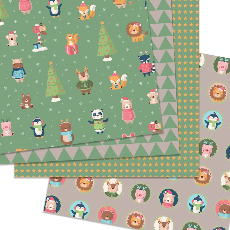 Christmas Animals Digital Paper, Woodland Scrapbook Pages, Wild Animal ...