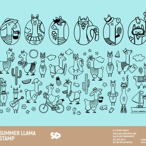 Summer Llama Clipart Bundle, Alpaca Clip Art, Cactus Digital Stamp ...
