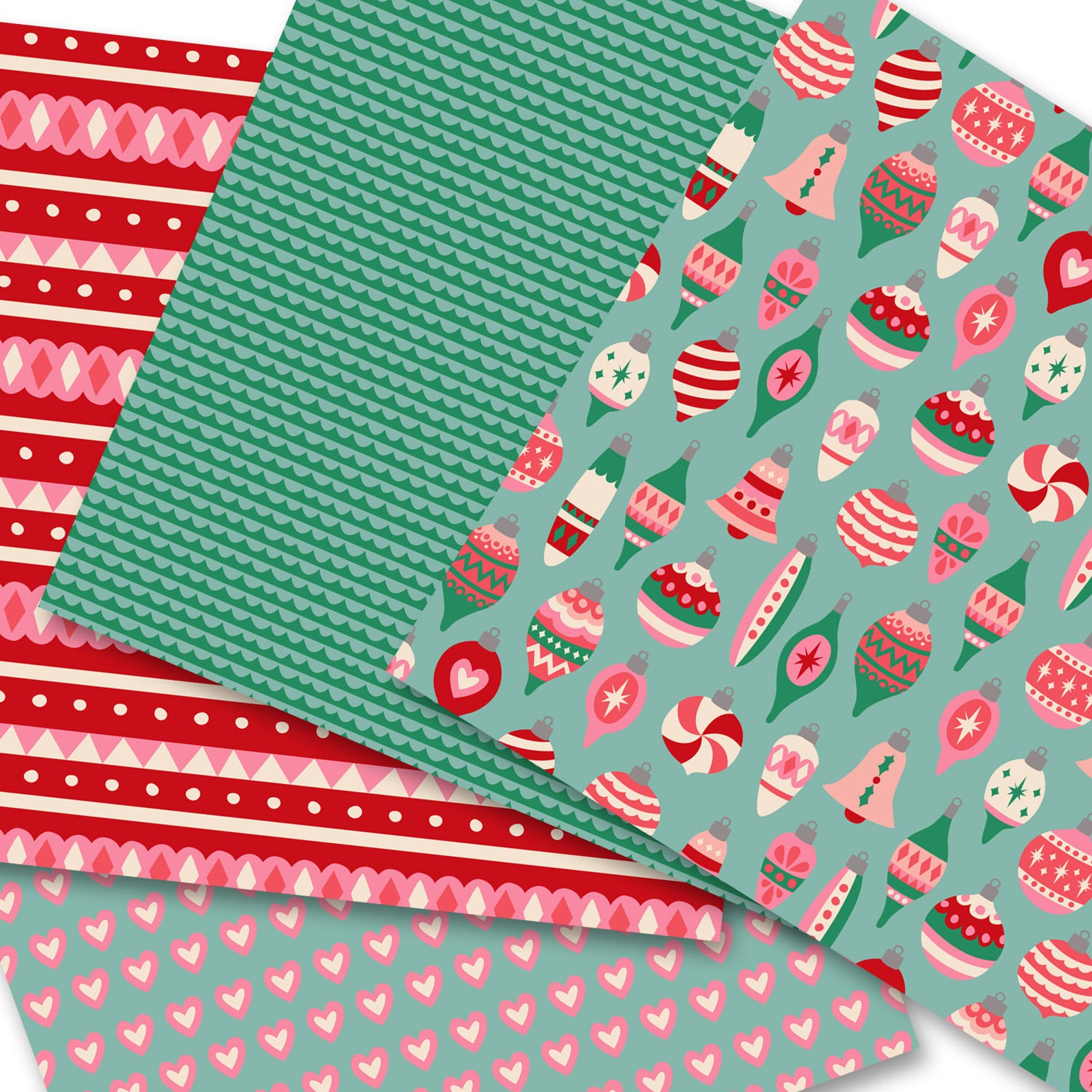 Christmas Joy I Digital Paper Pack, Christmas Balls Scrapbook Pages ...