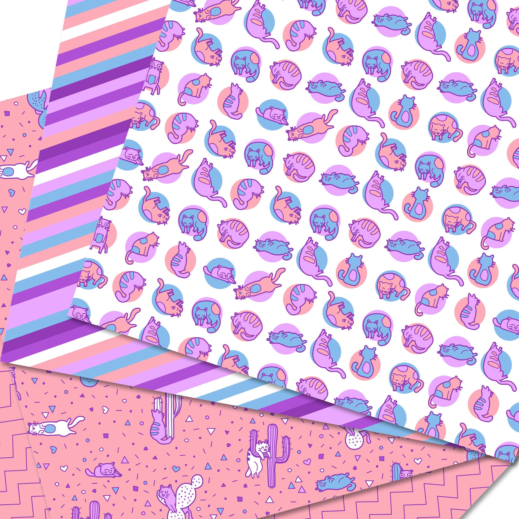 Cats and Cactus Digital Paper Pack Cat Scrapbook Pages Pets - Etsy