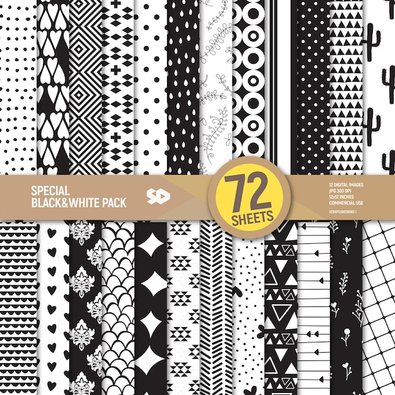 72 Black and White Digital Paper Pack. Patterns Scrapbooking | Etsy ...