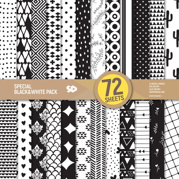 Black and White Digital Papers - Etsy