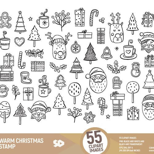 Black and White Christmas Clipart Bundle Santa Clip Art - Etsy